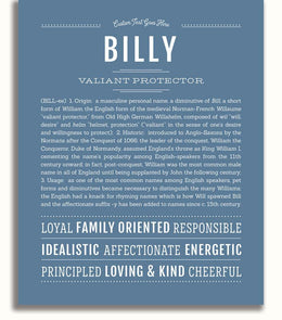 Billy Personalized Name Meaning Art Prints – Name Stories
