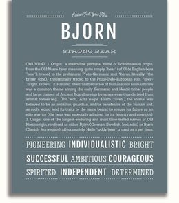 Bjorn Personalized Name Meaning Art Prints – Name Stories