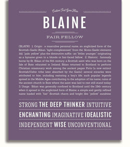 Blaine Personalized Name Meaning Art Prints – Name Stories