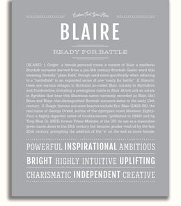 Blaire Personalized Name Meaning Art Prints – Name Stories