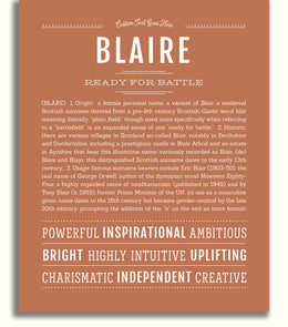 Blaire Personalized Name Meaning Art Prints – Name Stories