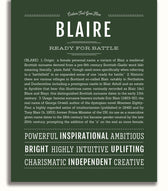 Blaire Personalized Name Meaning Art Prints – Name Stories