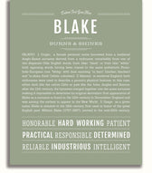 Blake Personalized Name Meaning Art Prints – Name Stories