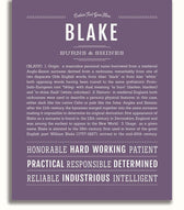 Blake Personalized Name Meaning Art Prints – Name Stories