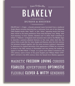 Blakely Personalized Name Meaning Art Prints – Name Stories