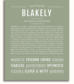 Blakely Personalized Name Meaning Art Prints – Name Stories