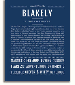 Blakely Personalized Name Meaning Art Prints – Name Stories