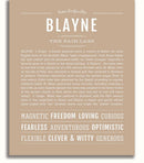 Blayne Personalized Name Meaning Art Prints – Name Stories