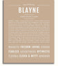 Blayne Personalized Name Meaning Art Prints – Name Stories