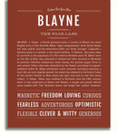 Blayne Personalized Name Meaning Art Prints – Name Stories