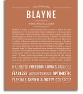 Blayne Personalized Name Meaning Art Prints – Name Stories