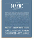 Blayne Personalized Name Meaning Art Prints – Name Stories