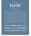 Blayne Personalized Name Meaning Art Prints – Name Stories