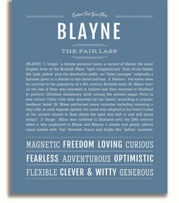 Blayne Personalized Name Meaning Art Prints – Name Stories