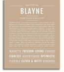 Blayne Personalized Name Meaning Art Prints – Name Stories