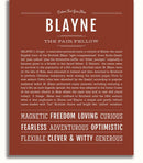 Blayne Personalized Name Meaning Art Prints – Name Stories