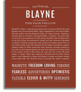 Blayne Personalized Name Meaning Art Prints – Name Stories