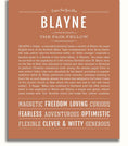 Blayne Personalized Name Meaning Art Prints – Name Stories
