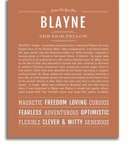 Blayne Personalized Name Meaning Art Prints – Name Stories