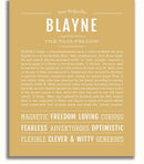 Blayne Personalized Name Meaning Art Prints – Name Stories