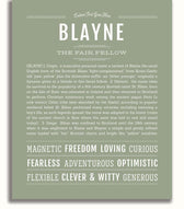 Blayne Personalized Name Meaning Art Prints – Name Stories