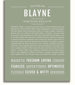 Blayne Personalized Name Meaning Art Prints – Name Stories