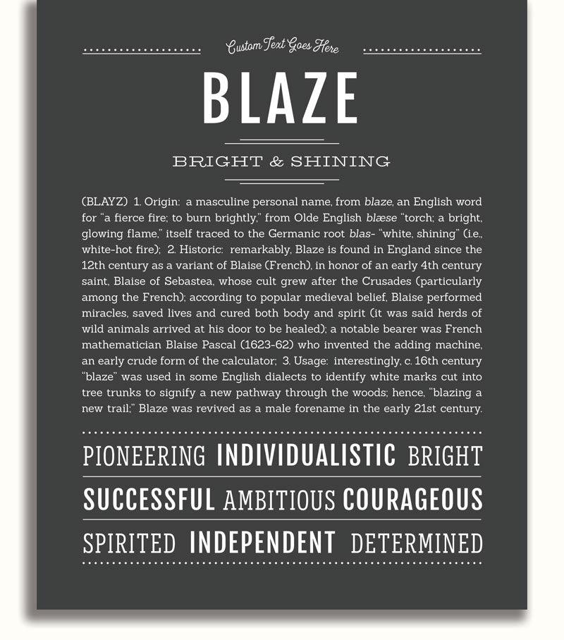 Blaze Personalized Name Meaning Art Prints – Name Stories