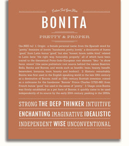 Bonita Personalized Name Meaning Art Prints – Name Stories
