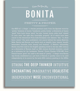Bonita Personalized Name Meaning Art Prints – Name Stories