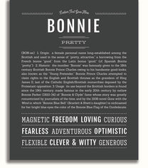 Bonnie Personalized Name Meaning Art Prints – Name Stories