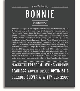 Bonnie Personalized Name Meaning Art Prints – Name Stories