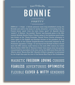 Bonnie Personalized Name Meaning Art Prints – Name Stories