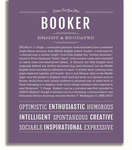 Booker Personalized Name Meaning Art Prints – Name Stories
