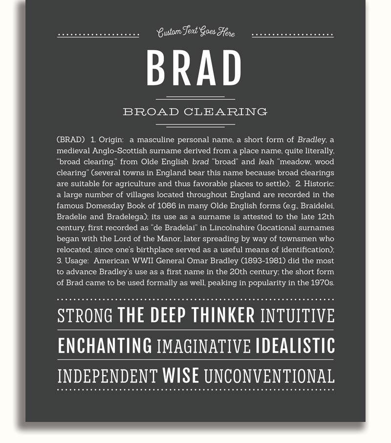 Brad Personalized Name Meaning Art Prints – Name Stories