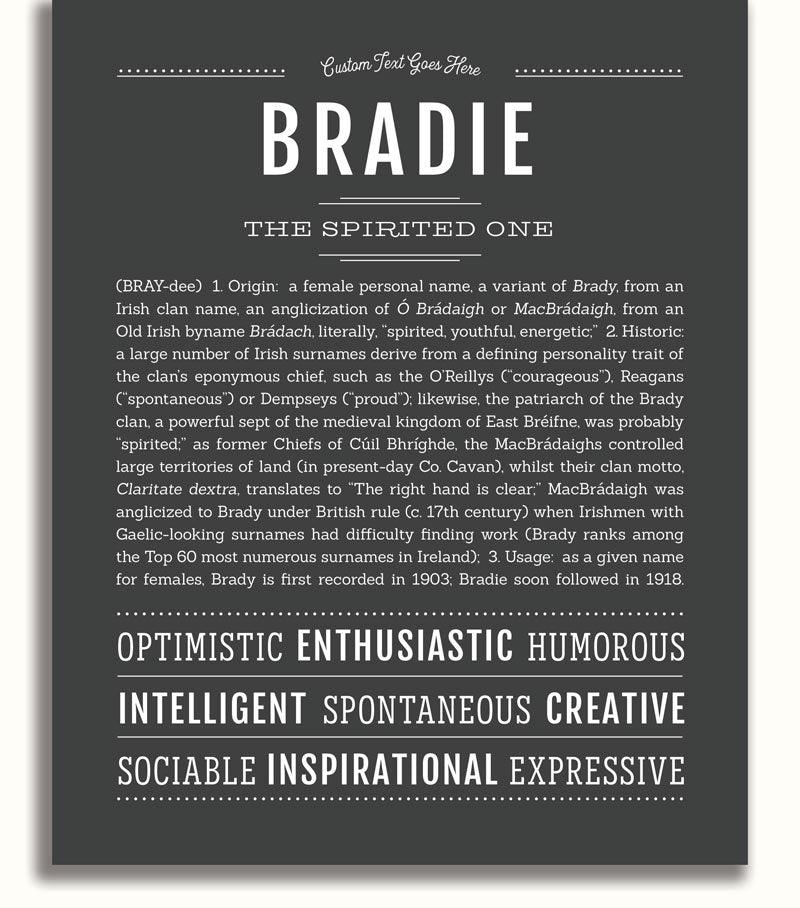 Bradie Personalized Name Meaning Art Prints – Name Stories