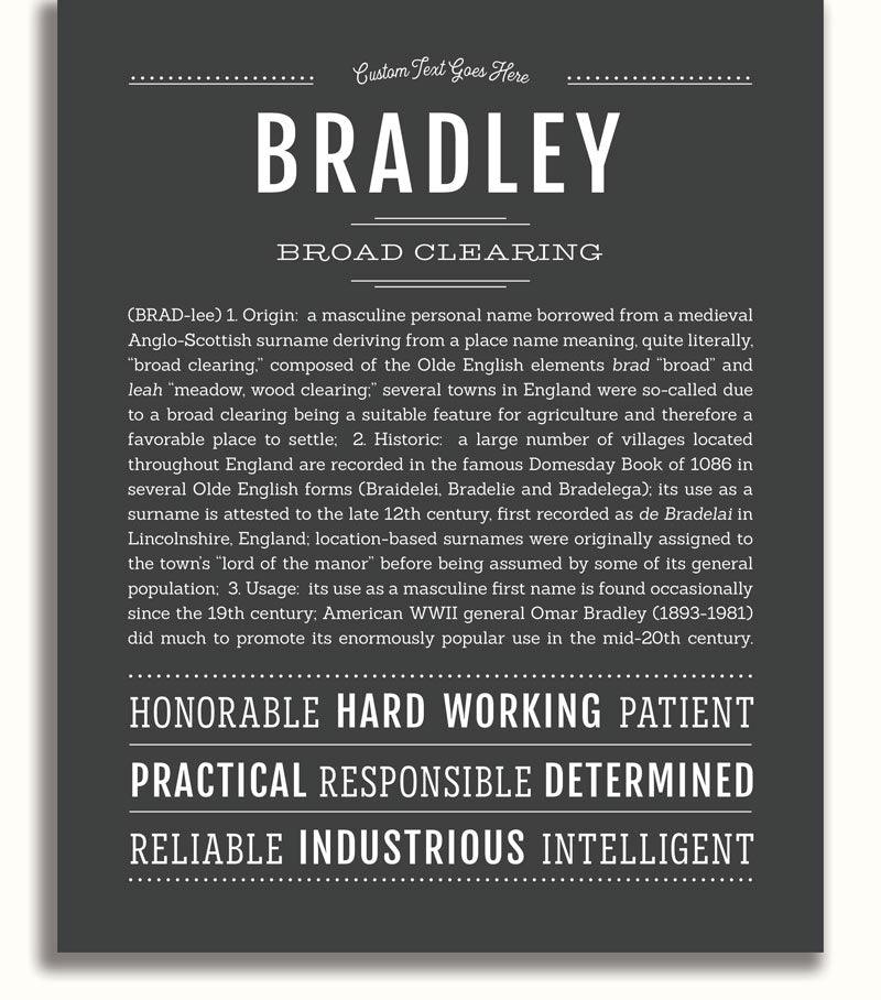 Bradley Personalized Name Meaning Art Prints – Name Stories