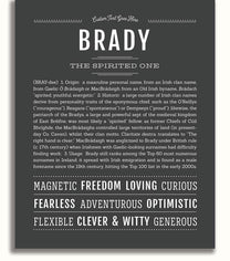 Brady Personalized Name Meaning Art Prints – Name Stories