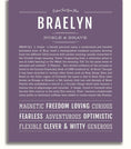 Braelyn Personalized Name Meaning Art Prints – Name Stories