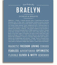 Braelyn Personalized Name Meaning Art Prints – Name Stories