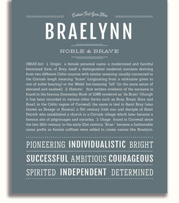 Braelynn Personalized Name Meaning Art Prints – Name Stories
