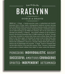 Braelynn Personalized Name Meaning Art Prints – Name Stories