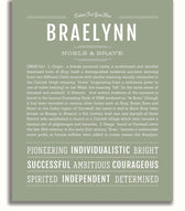 Braelynn Personalized Name Meaning Art Prints – Name Stories
