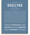 Braelynn Personalized Name Meaning Art Prints – Name Stories