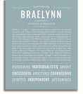 Braelynn Personalized Name Meaning Art Prints – Name Stories