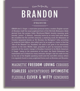 Brandon Personalized Name Meaning Art Prints – Name Stories