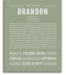Brandon Personalized Name Meaning Art Prints – Name Stories