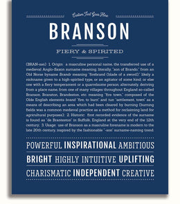 Branson Personalized Name Meaning Art Prints – Name Stories