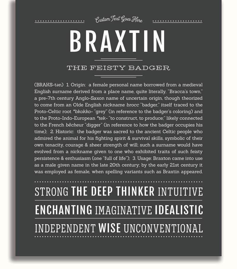 Braxtin Personalized Name Meaning Art Prints – Name Stories