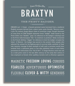 Braxtyn (female) | Name Art Print – Name Stories