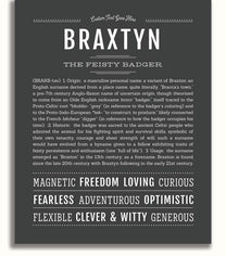 Braxtyn Personalized Name Meaning Art Prints – Name Stories